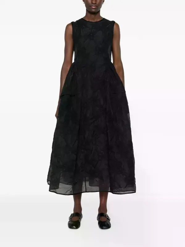 Cecilie Bahnsen Sleeveless Midi Dress With Floral Motif And Ruched Detailing