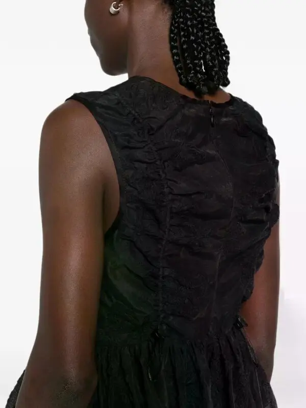 Cecilie Bahnsen Sleeveless Midi Dress With Floral Motif And Ruched Detailing
