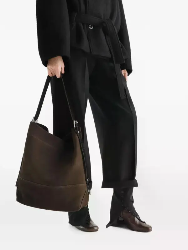 LEMAIRE Belted Tote Bag In Alpaca Nubuck - Brown