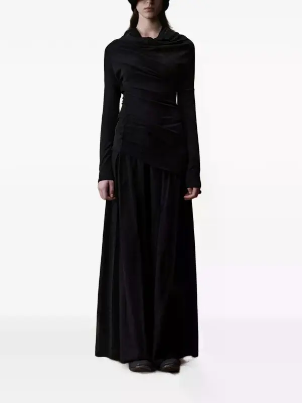 ELYWOOD Asymmetric Draped Off-shoulder Long-sleeved T-shirt - Black