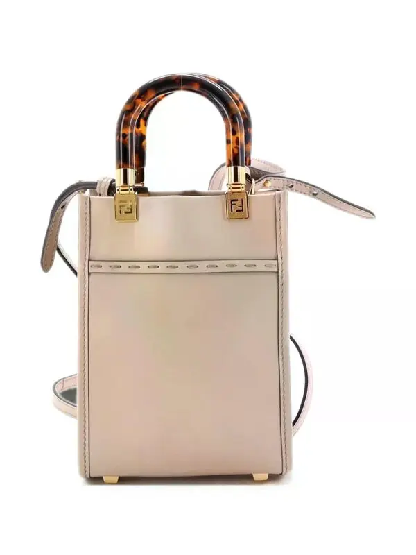 Fendi Sunshine Shopper Tote Leather Mini Crossbody Bag - Neutrals