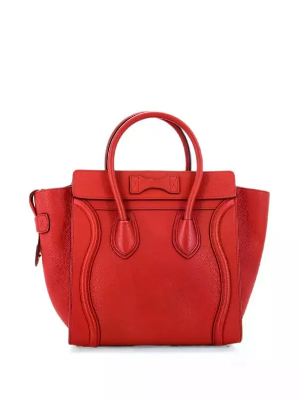 Celine Luggage Bag Grainy Leather Micro Tote Bag - Red