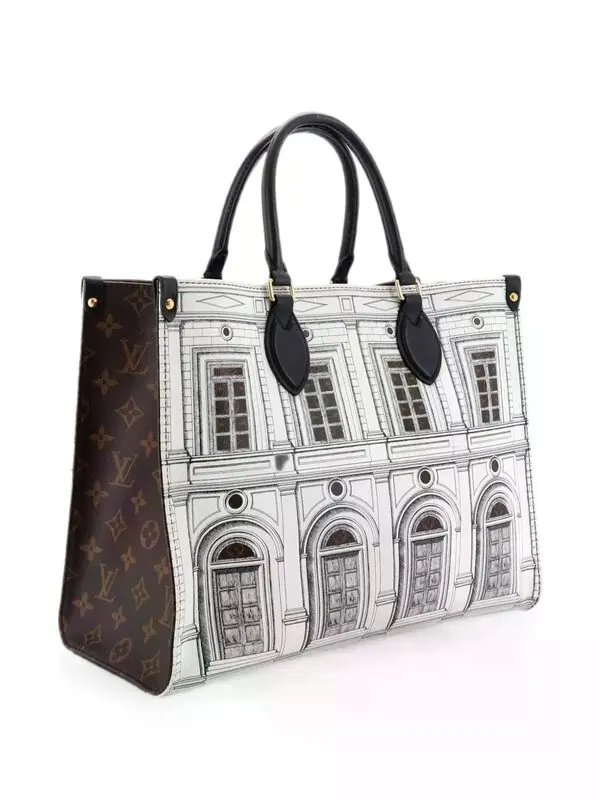LOUIS VUITTON Onthego Limited Edition Fornasetti Architettura Print Leather And Monogram Canvas Mm Tote Bag - Brown
