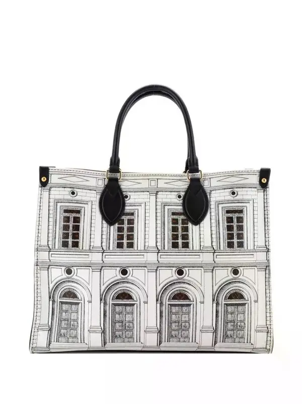 LOUIS VUITTON Onthego Limited Edition Fornasetti Architettura Print Leather And Monogram Canvas Mm Tote Bag - Brown