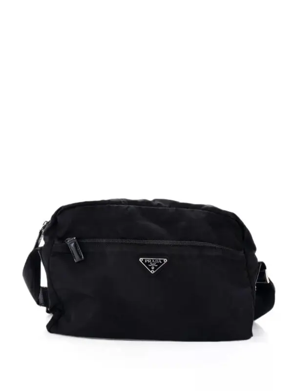Prada Front Pocket Camera Bag Tessuto Medium Crossbody Bag - Black