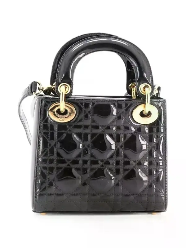Dior Lady Bag Cannage Quilt Patent Mini Satchel - Black
