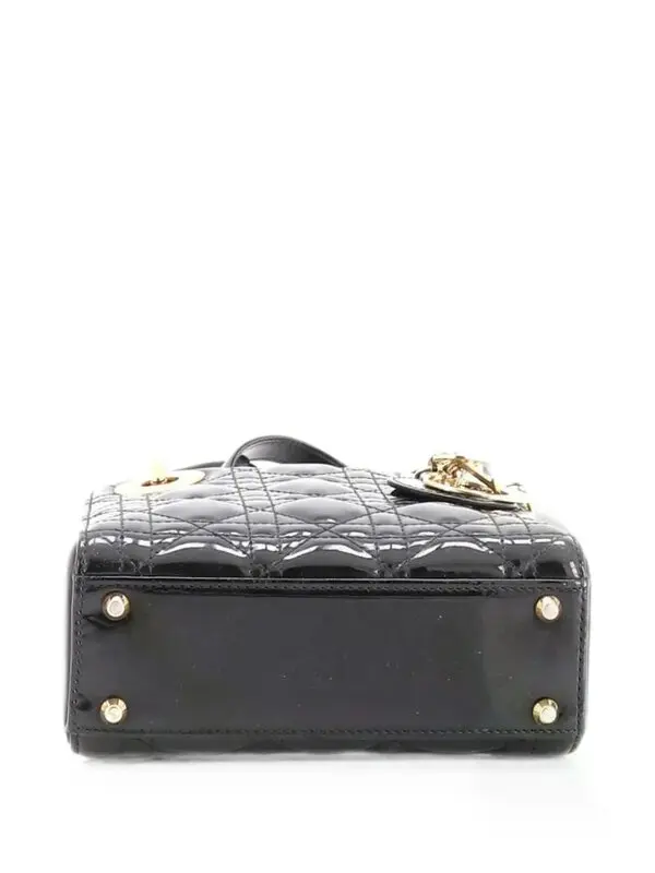 Dior Lady Bag Cannage Quilt Patent Mini Satchel - Black