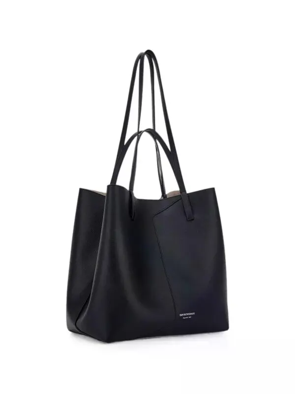Emporio Armani Logo-print Pebbled-leather Tote Bag - Black