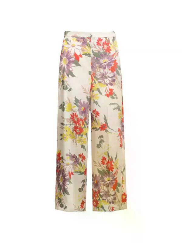 EMME Floral-print Straight-leg Trousers - White