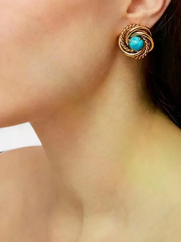 Gas Bijoux Atika Twisted Rope Earrings With Turquoise - Gold