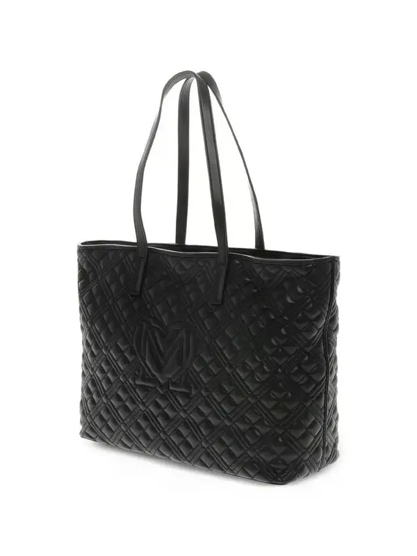 Moschino Quilted Logo Plaque Tote Bag - Black