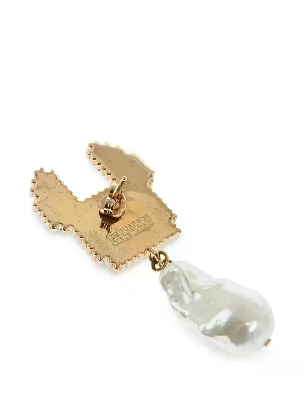 Dsquared2 Dog Motif Baroque Pearl Earring - Gold