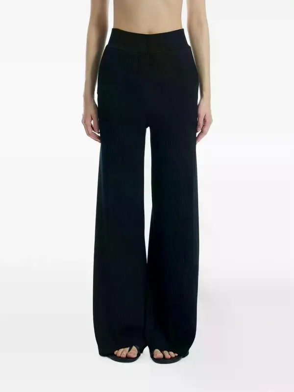 DETERM; Ribbed-knit Wide-leg Trousers - Black