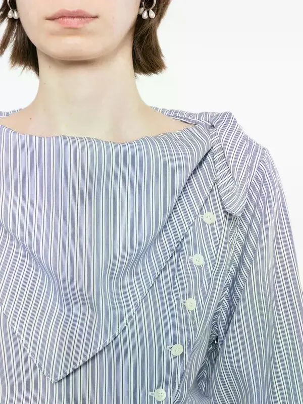 FETICO Striped Scarf-collar Blouse