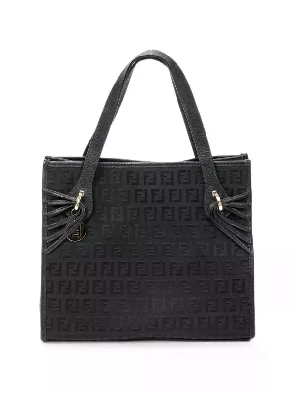Fendi Zucca Print Leather Trimmed Tote Bag - Black