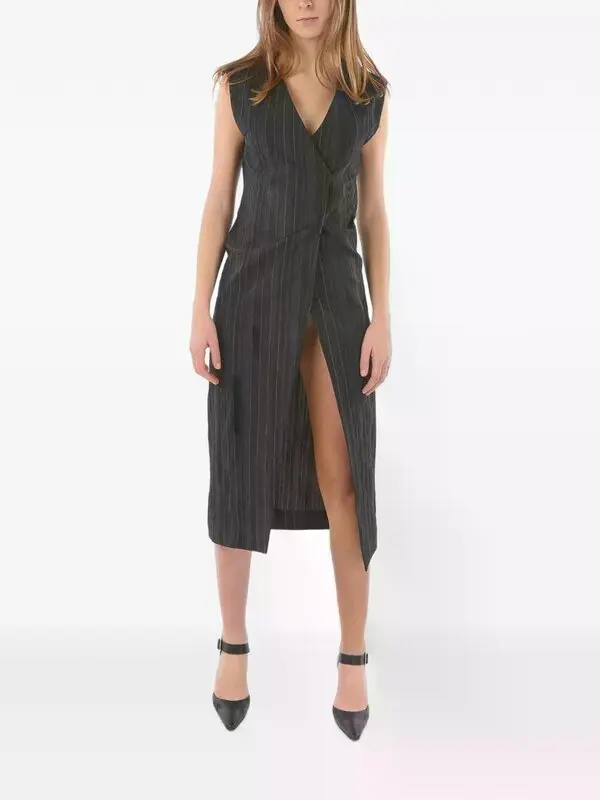 IXOS Pinstriped Front-slit Midi Dress - Grey
