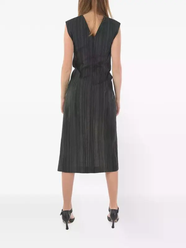 IXOS Sleeveless V-neck Pinstriped Midi Dress With Front Slit