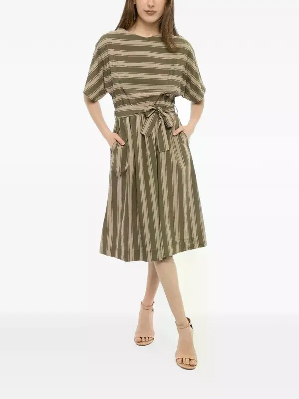 Woolrich Midi Bayadere-striped Belted Dress - Green