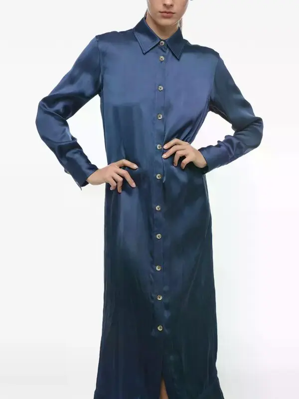Loulou De Saison Satin Maxi Shirt Dress - Blue