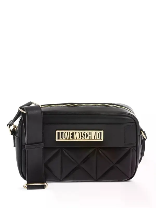 Moschino Quilted Logo Plaque Crossbody Bag - Black