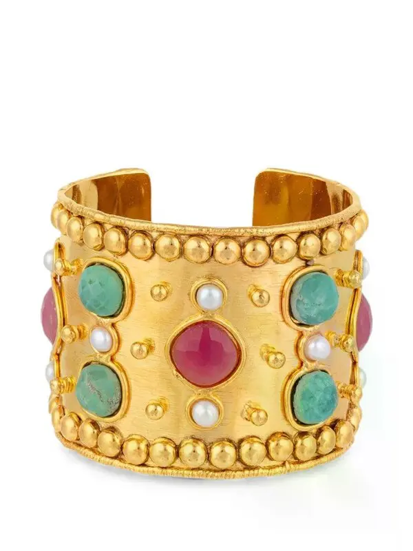 Sylvia Toledano Jaspe And Chrysoprase Hammered-effect Bracelet - Gold