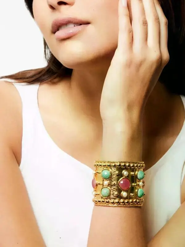 Sylvia Toledano Jaspe And Chrysoprase Hammered-effect Bracelet