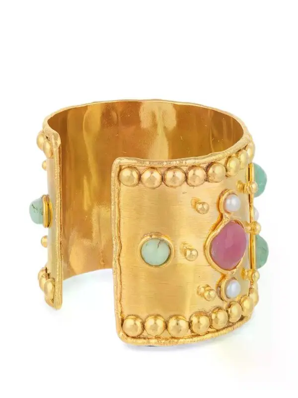 Sylvia Toledano Jaspe And Chrysoprase Hammered-effect Bracelet