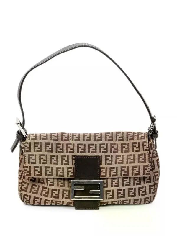 Fendi Zucchino Monogram Canvas Baguette Shoulder Bag - Neutrals
