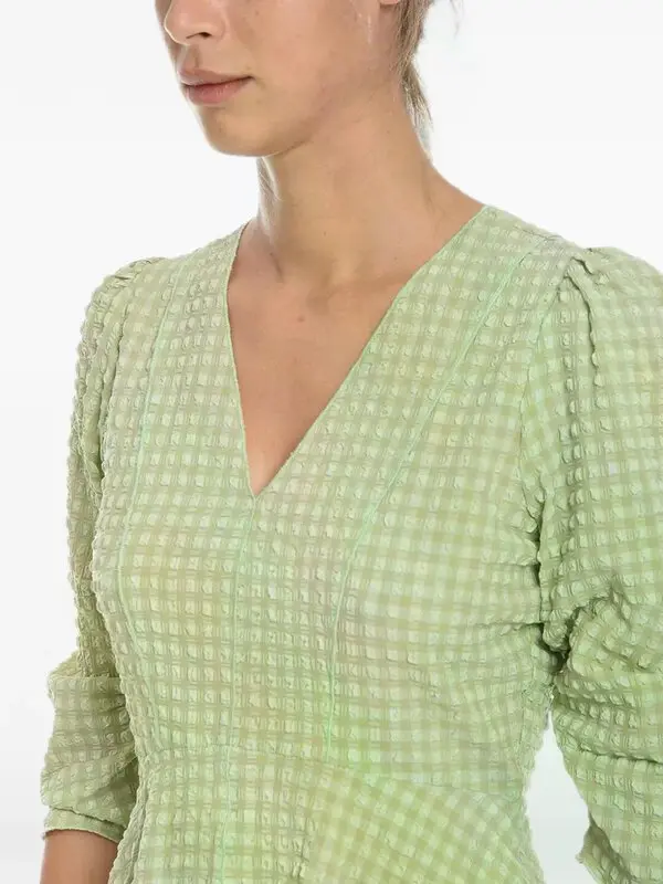 NOTES DU NORD Seersucker V-neck Blouse