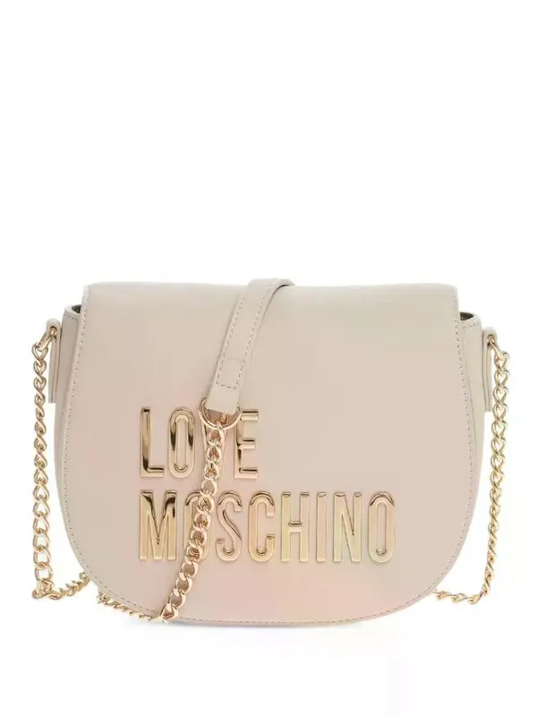 Moschino Logo Plaque Saddle Bag - Neutrals