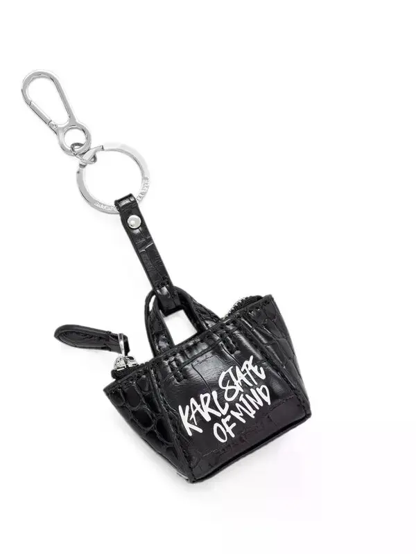 Karl Lagerfeld Croc-effect Logo-print Keyring - Black