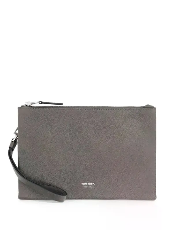 TOM FORD Grained Leather Clutch Bag - Grey