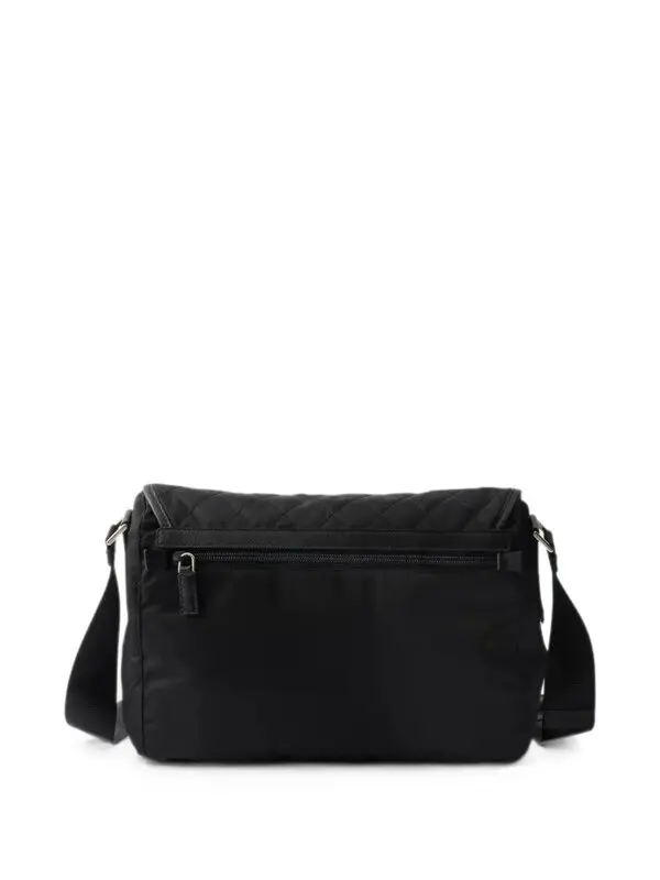 Prada Large Quilted Re-nylon Shoulder Bag With Saffiano Trim - Black