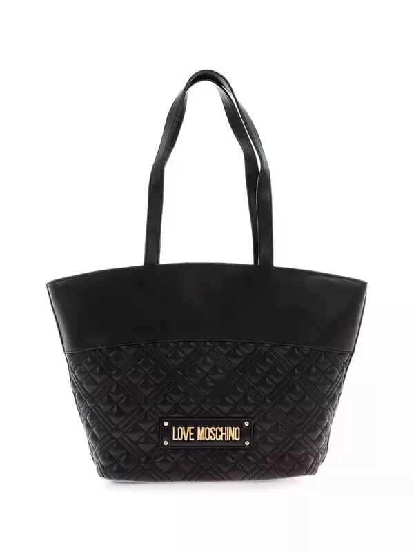 Moschino Quilted Embossed-logo Tote Bag - Black