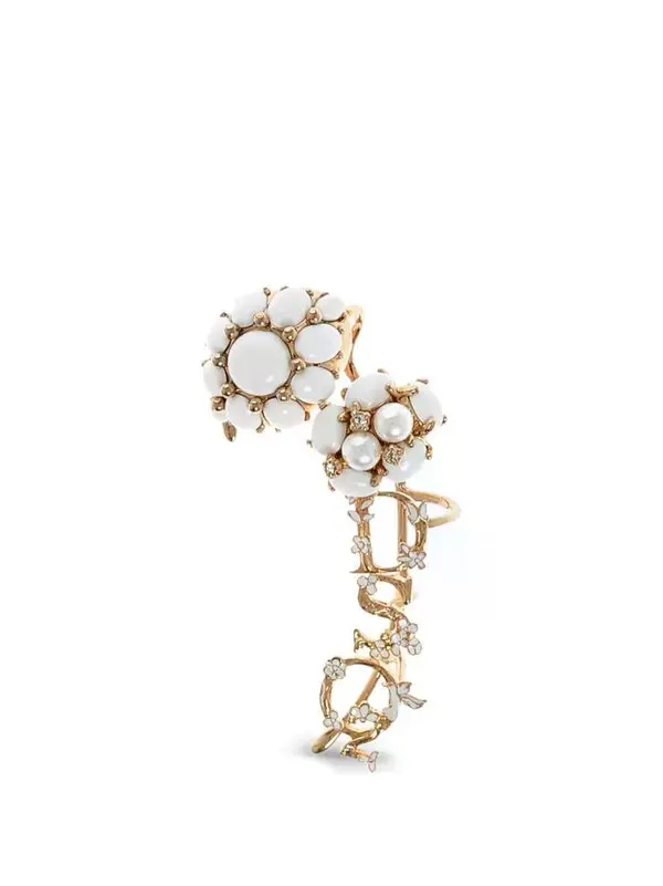 Dsquared2 Tone Flower Detail Crystal Accents Logo Lettering Earring - Gold