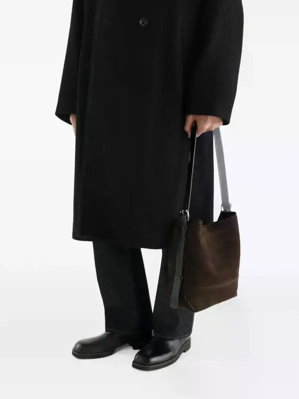 LEMAIRE Small Belted Tote Bag In Alpaca Nubuck - Brown