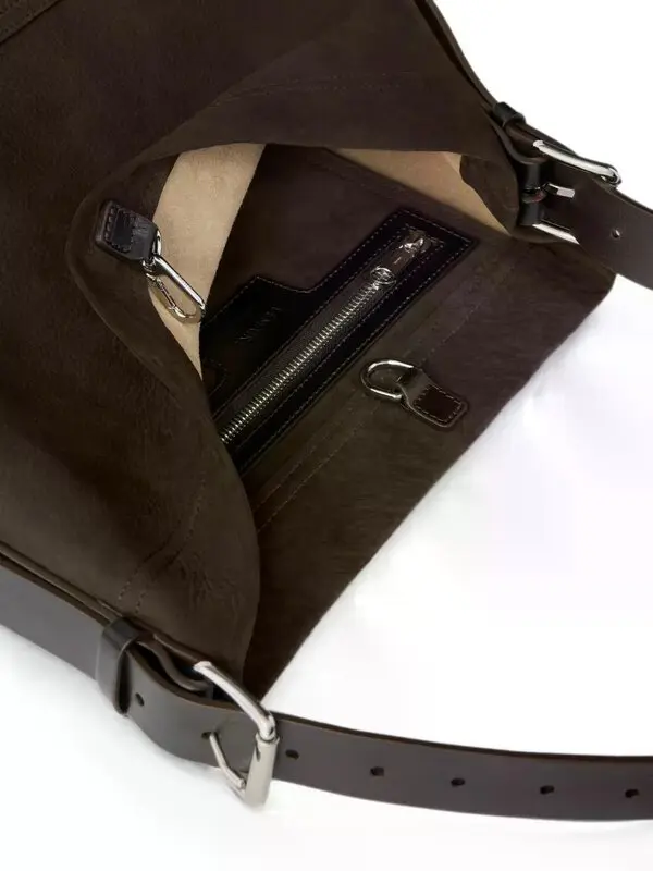 LEMAIRE Small Belted Tote Bag In Alpaca Nubuck - Brown