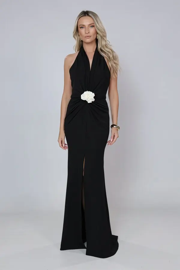 ROSERRY Mallorca Jersey Open Back Maxi Dress - Black