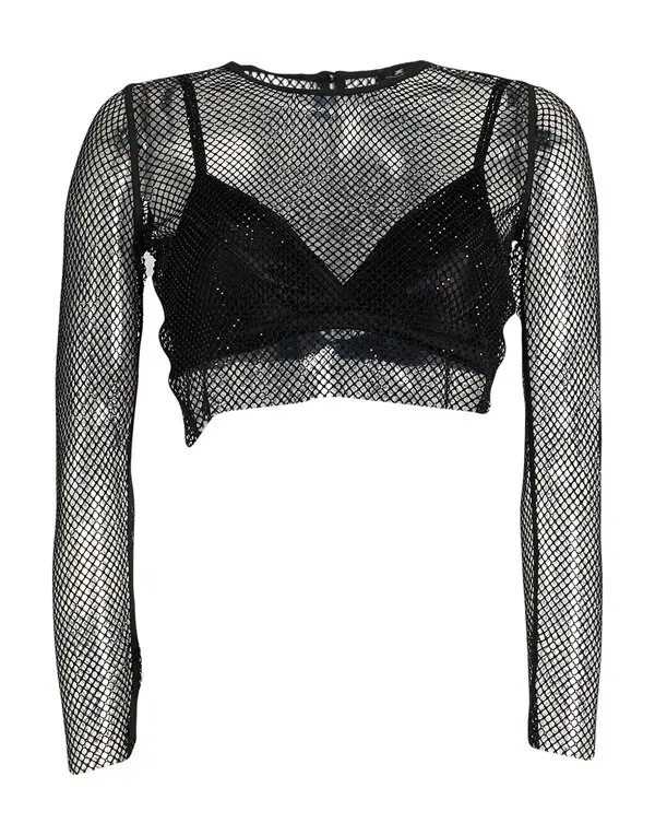 Elisabetta Franchi Fishnet Crystal Embellished Crewneck Long Sleeve Top