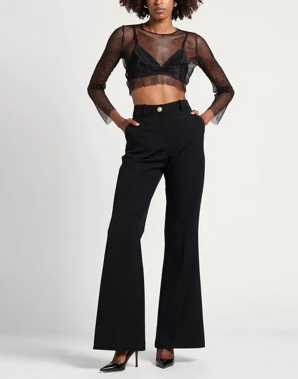 Elisabetta Franchi Fishnet Crystal Embellished Crewneck Long Sleeve Top