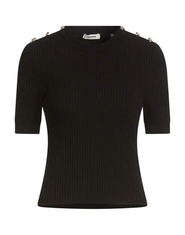 Sandro Ribbed Knit Crewneck Top - Black