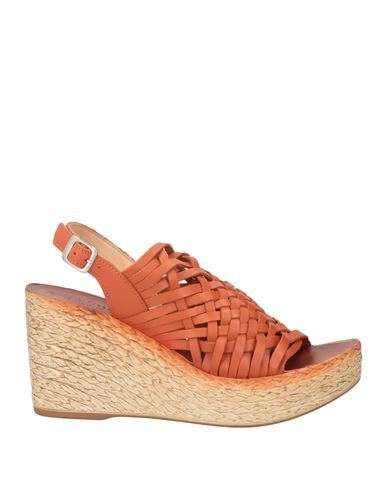 FELMINI Leather Wedge Slingback Sandals - Orange