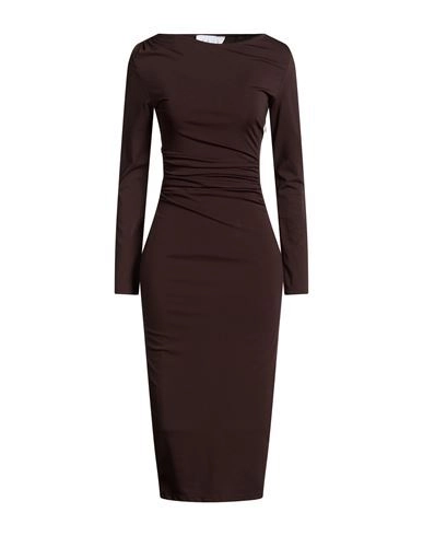 KAOS Dark Viscose And Nylon Blend Midi Dress With Long Sleeves - Brown