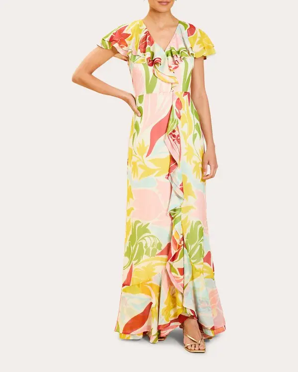 Mestiza New York Fernanda Floral Chiffon Ruffle Gown Polyester - Multicolor
