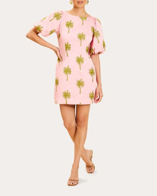 Mestiza New York Donovan Embroidered Poplin Puff-sleeve Mini Dress - Pink