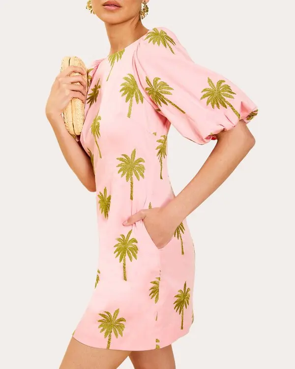 Mestiza New York Donovan Embroidered Poplin Puff-sleeve Mini Dress