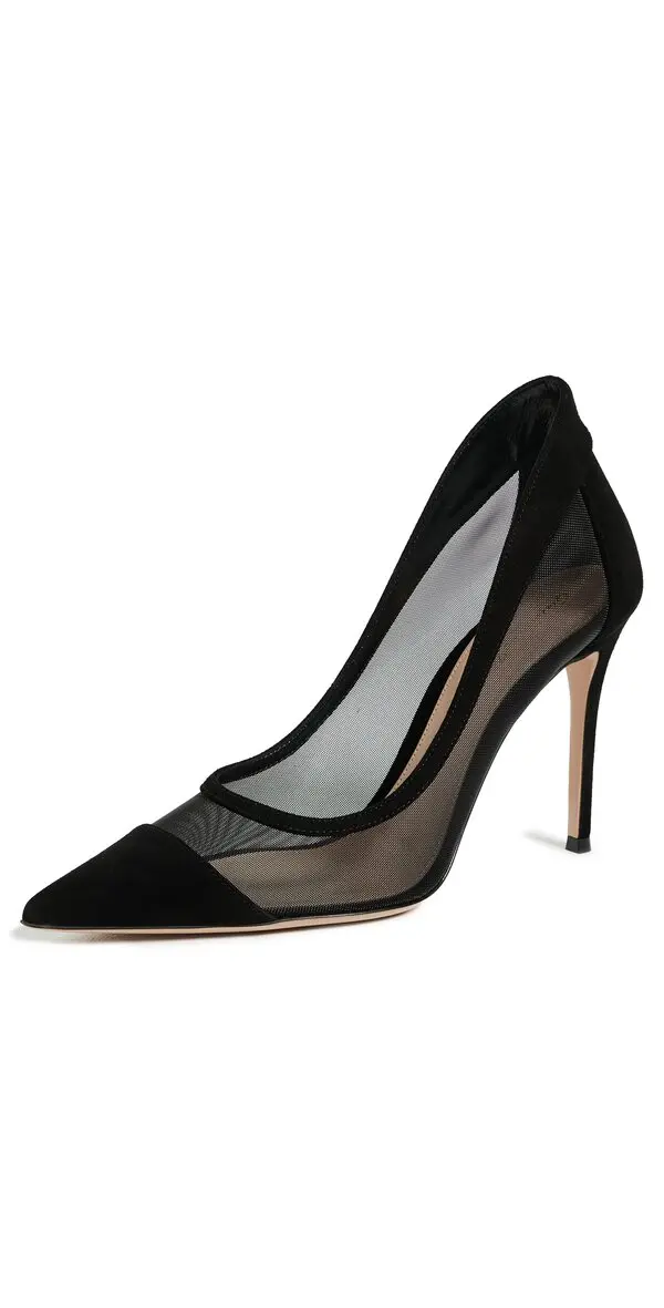 GIANVITO ROSSI Camoscio Rete Stilettos - Black/black