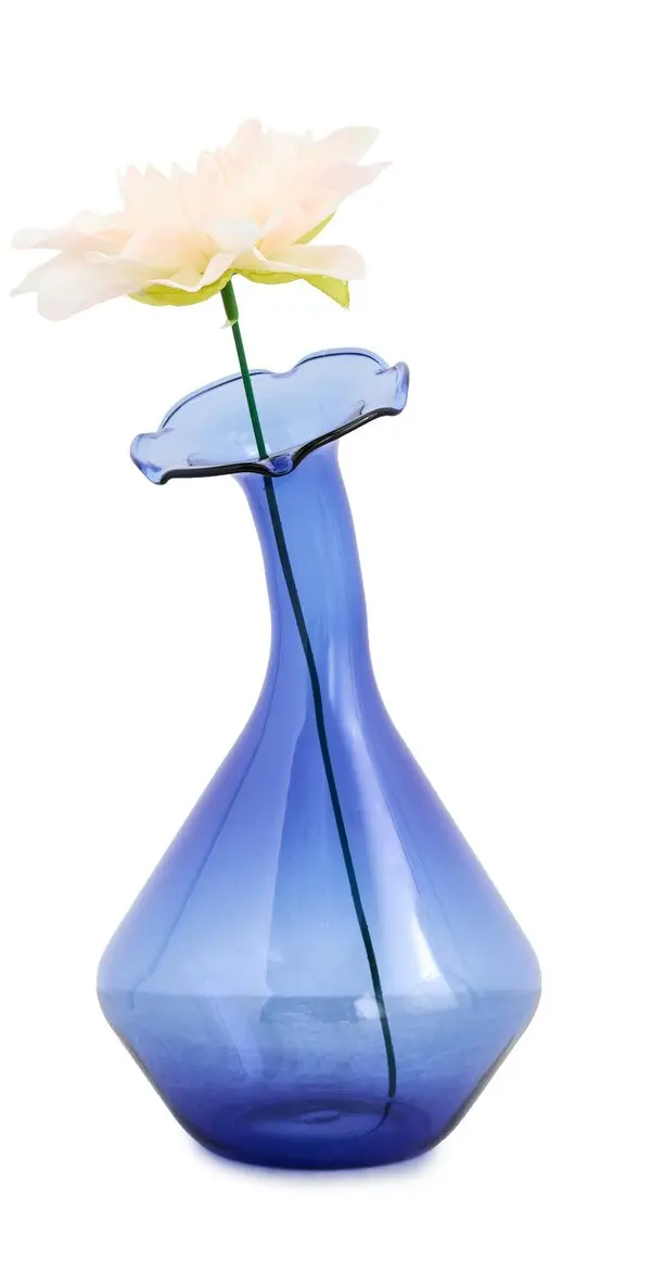 TIZO DESIGN Glass Angled Neck Large Vase - Blue