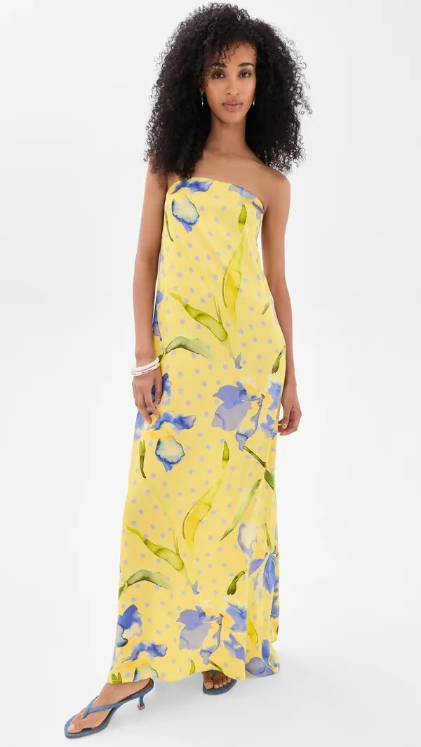 RESA Ophelia Maxi Dress Floral & Polka Dot Print Strapless Gown