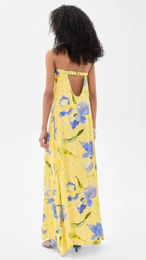 RESA Ophelia Maxi Dress Floral & Polka Dot Print Strapless Gown